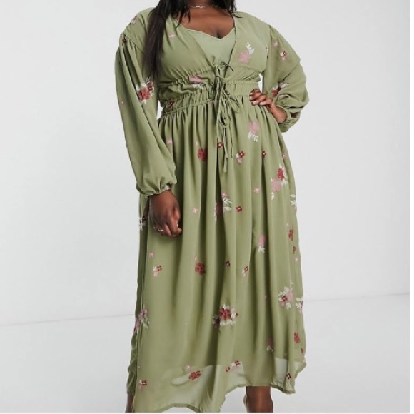 ASOS Curve | Dresses | Asos Curve Sage Green Floral Embroidered Long ...